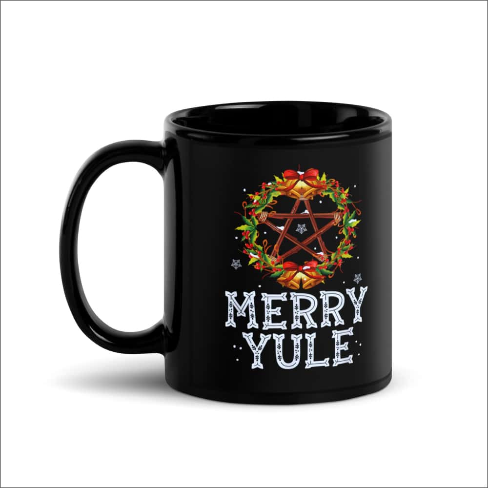 Merry Yule Mug – Pagan Winter Solstice Design – Black Glossy - Northlord