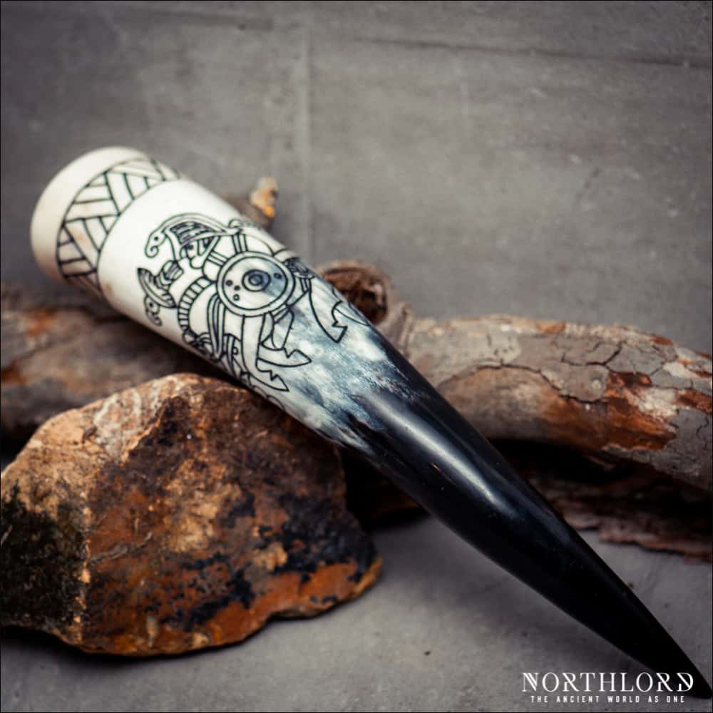 Odin With Ravens Drinking Horn Carved - Northlord